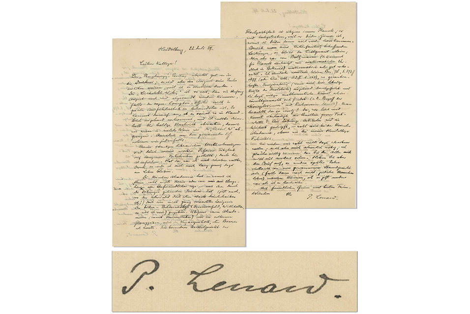 Letter by Nobel Prize winning physicist physicist Phillipp Lenard to be ...