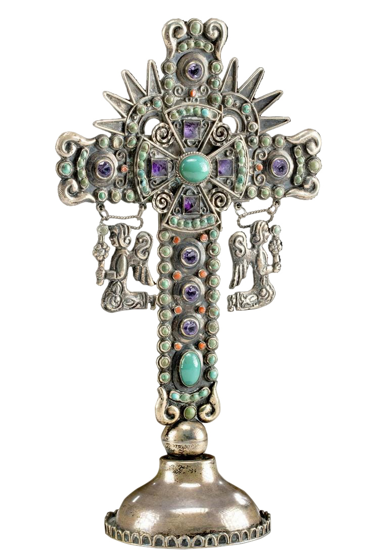 1980s Mexican Matl Silver Cross w/ Semiprecious Stones - Auction Daily