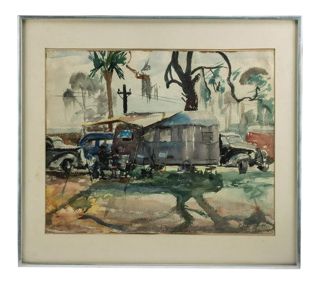 Framed William Draper Watercolor - Campsite, 1940 - Auction Daily