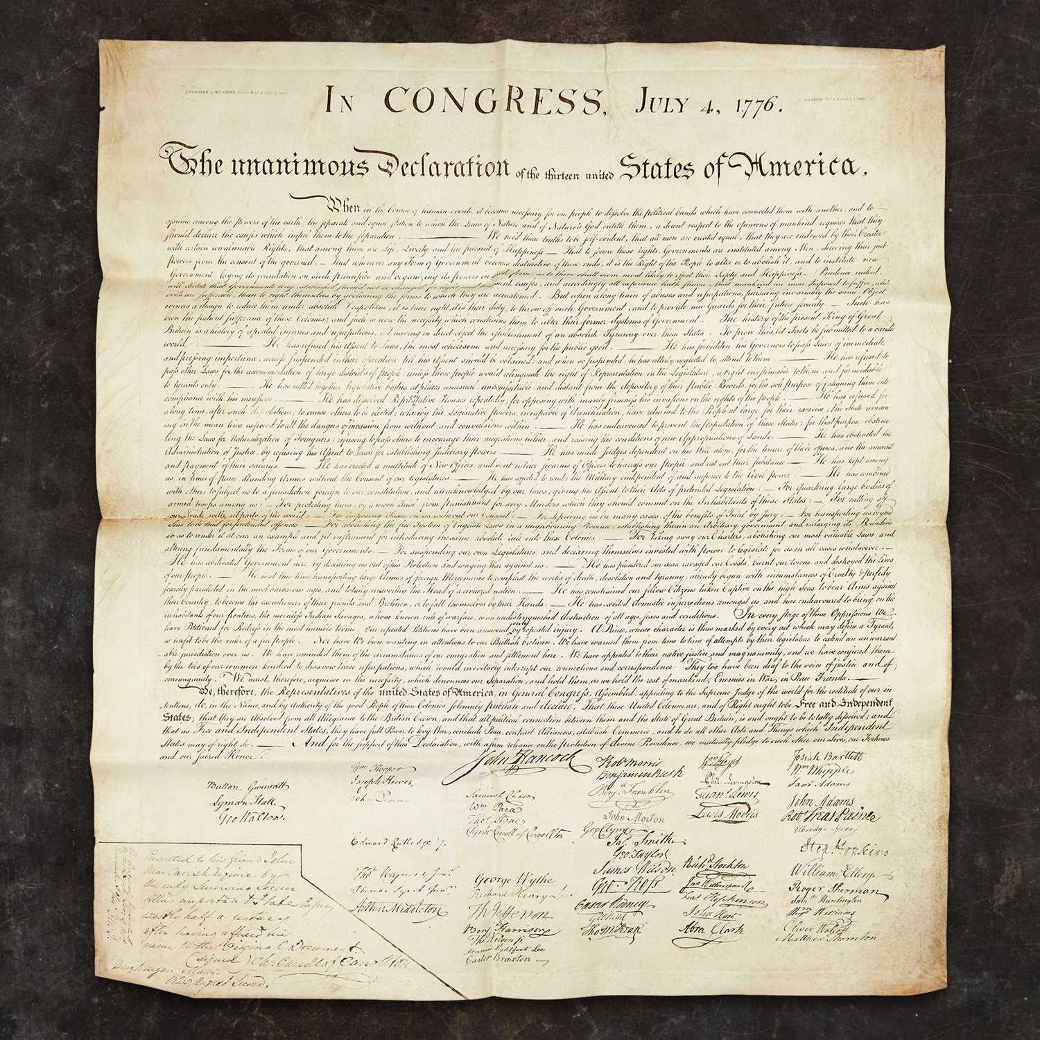 Freeman's Will Offer Declaration of Independence Copy Given to Charles ...