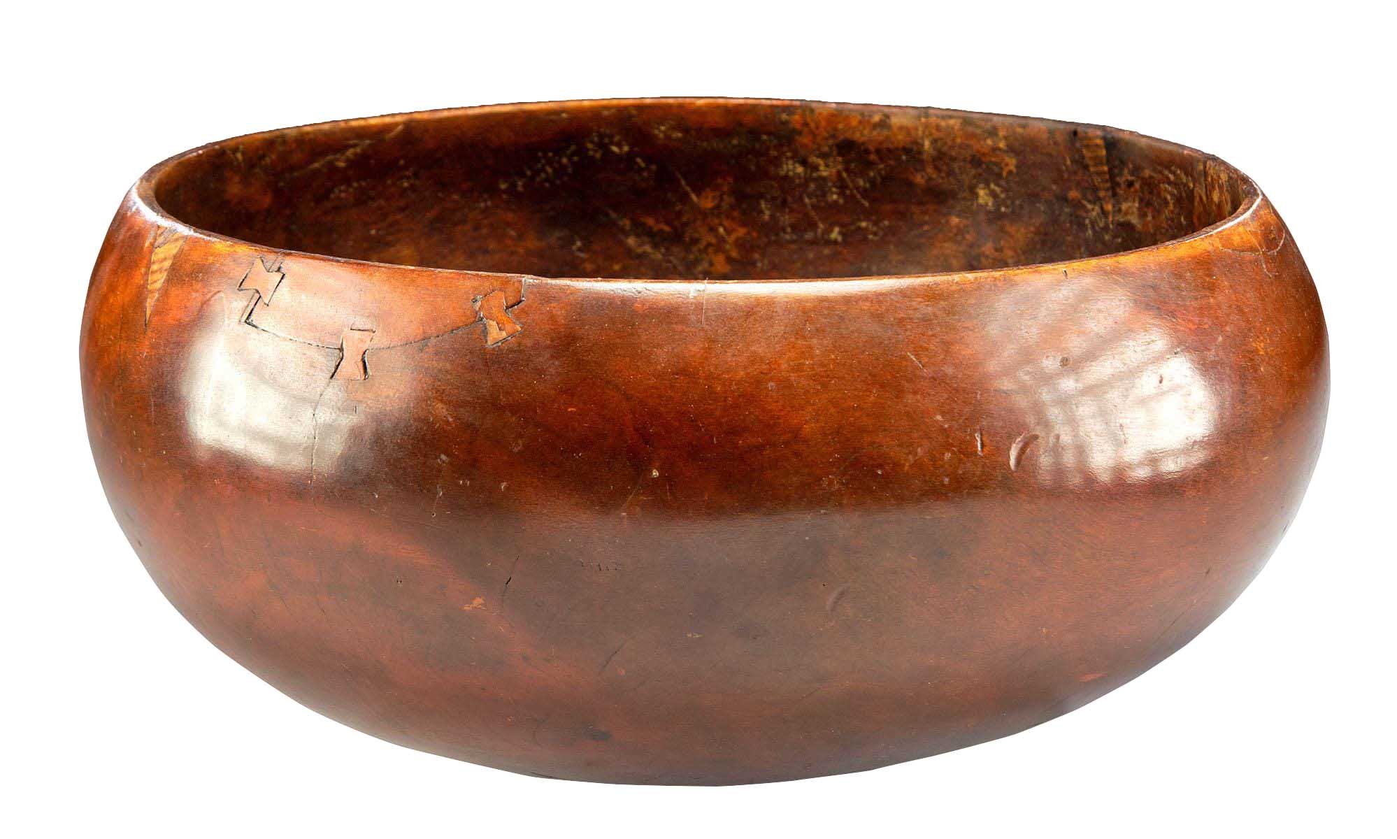 18th C. Hawaiian Kou Wood Umeke Bowl w/ Old Repair - Auction Daily