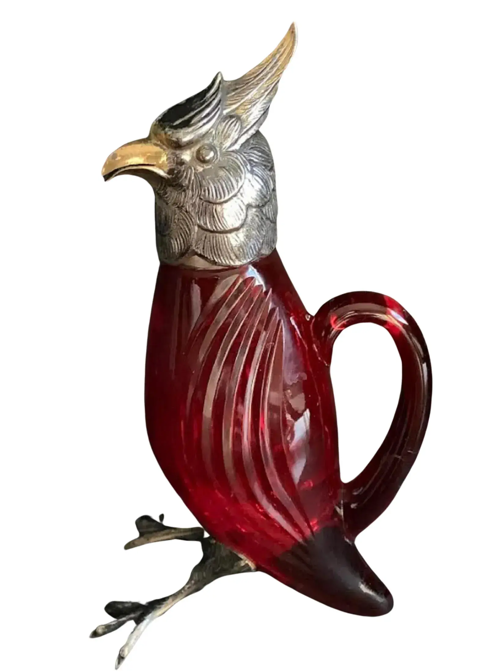 Spanish Sterling Silver RUBY RED CRYSTAL Figural Birds Decanter Cruet ...